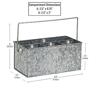 Mind Reader Utensils Caddy, Serve Ware Holder Basket, Condiment Organizer w| Handle, Forks, Spoons, Knives, Dining Table, Countertop, Kitchen, One Size, Silver Galvanized