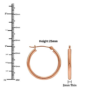 14K Rose Gold Classic Shiny Polished Round Hoop Earrings, 2mm tube (25mm (1 inch))…