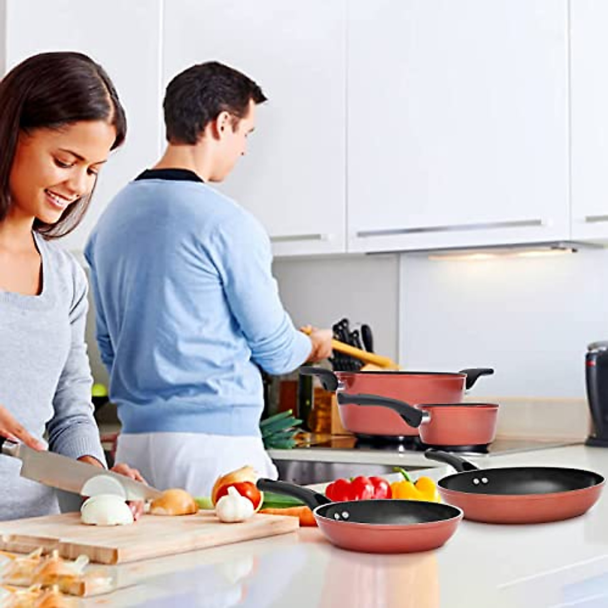 EJOYWAY kitchen pots and pans Basic 6-Piece PFAS-Free nonstick pots and pans set Ceramic Coating Multi-function Cookware Set Induction Bottom,Saucepan, Stock Pot, Frying Pan, Rose Gold