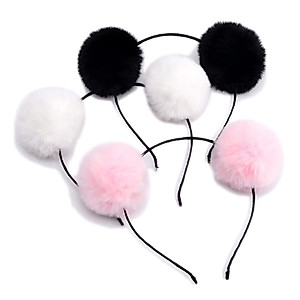 vipolish Pom-Pom Cat Ear Headband, 3PCS Fluffy Pom Ball Hair Styling Accessories for Women, Girls