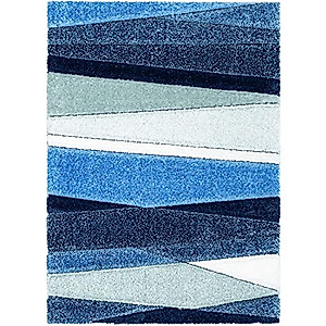 Well Woven Aphollo Light Blue Triangles Geometric Thick Soft Plush 3D Textured Shag Area Rug 8x10 (7'10" x 9'10")