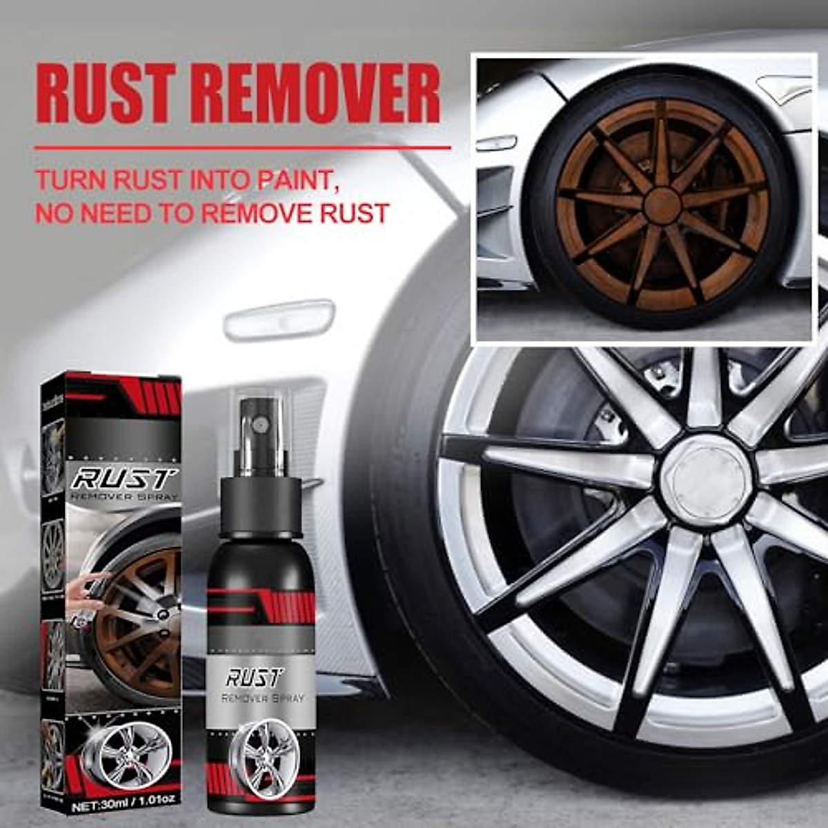 QinPai Multi-Functional Wheel Hub Renewal Agent, Rust Remover Spray, Multifunctional Rust Remover for Metal,Iron Powder Remover, Rust Stains Metal Paint Cleaner for Car (Size : 2pcs)