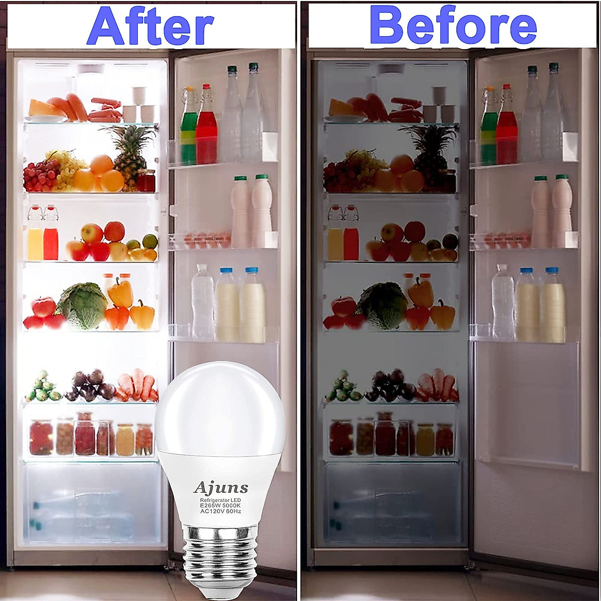 Ajuns LED Refrigerator Light Bulb 40W Equivalent 120V Freezer Waterproof Light Bulbs, Energy-Saving A15 Appliance Fridge Light Bulbs,5W Daylight White 5000K E26 Base, Non-Dimmable 2 Packs