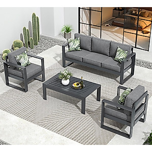 Vakollia Outdoor Aluminum Furniture Set - 4 Pieces Modern Patio Conversation Sets Metal Sectional Sofa with Coffee Table