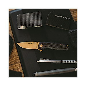 SOG Terminus XR LTE Lightweight Everyday Carry Folding Knives with Pocket Clip| Cryo CPM S35VN Steel | XR Locking Mechanism, Carbon/Gold
