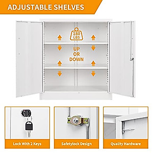 Metal Storage Cabinet with 2 Doors, Lockable Steel Storage Cabinet with 2 Doors and Adjustable Shelves, Steel Lockable File Cabinet, Locking Tool Cabinets for Office,Home,Garage