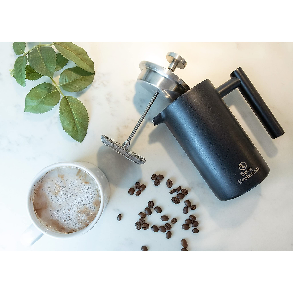 Brew Evolution 12 oz French Press | Stainless Steel Double-Walled Coffee Maker | Durable & Efficient Coffee & Tea Brewing | Gray Black