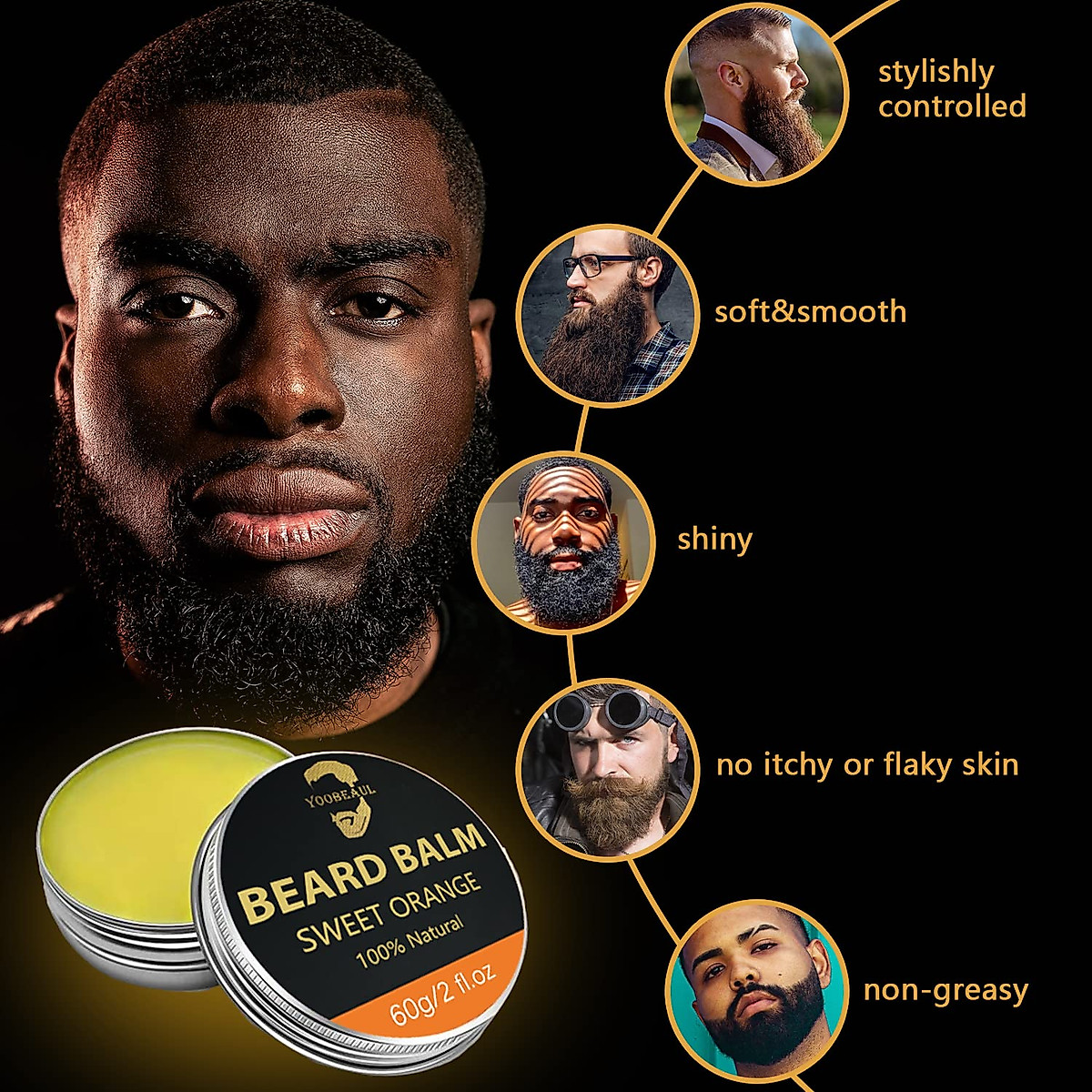 Beard Balm Conditioner for Men, Hydrates, Smooths, Adds Shine & Tames Flyaway Hair, Natural Organic Beard Conditioner with Shea Butter, Argan, Jojoba, and Orange Oils, Mild Citrus Smell - 2 Oz