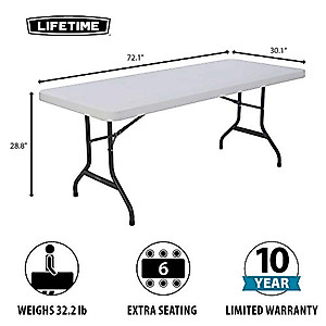 Lifetime 42901 Folding Utility Table, 6 Feet, White, Pack of 4