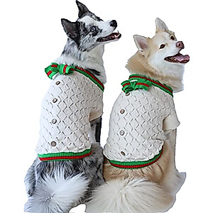 Plemonet Pet Dog Clothes Sweater Dress Knitwear Bowtie Soft Thickening Warm Pup Dogs Shirt Winter Holiday (Large)