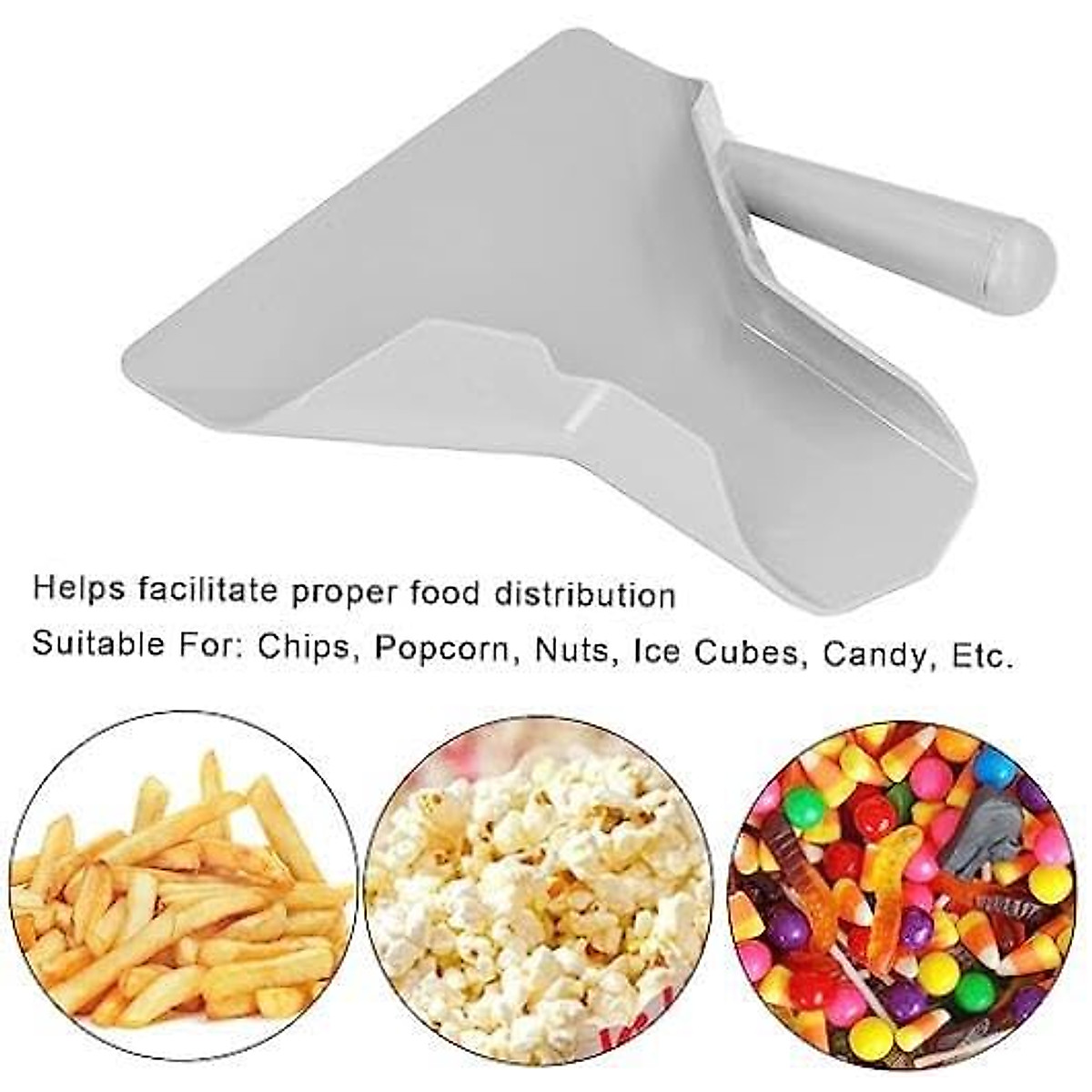 Multi-Purpose Gray Dessert Scoop – French Fry Chip & Ice Candy Bagger for Snacks & Desserts – Commercial Grade with Right Handle for Popcorn – Versatile Kitchen Tool