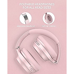HROEENOI Active Noise Cancelling Wireless Bluetooth Over-Ear Headphones, Memory Foam Ear Cups, Quick Charge for 40H Playtime, Ideal for Travel, Home Office, Gym Workouts -Pink