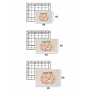 Thanksgiving Fall Outdoor Rug for Patio/Deck/Porch, Non-Slip Area Rug 6x9 Ft, Pink Orange Pumpkin Autumn Botanical Rustic Indoor Outdoor Rugs Washable Area Rugs, Reversible Camping Rug Carpet Runner