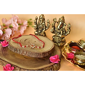 Tarini Gallery Rakhi for Brother Bhaiya Bhai Dooj Raksha Bandhan gift Rakhi Thread Rakhi Bracelet with Greeting card gift pack in pouch/Potli bag (Design 3 with Soan)