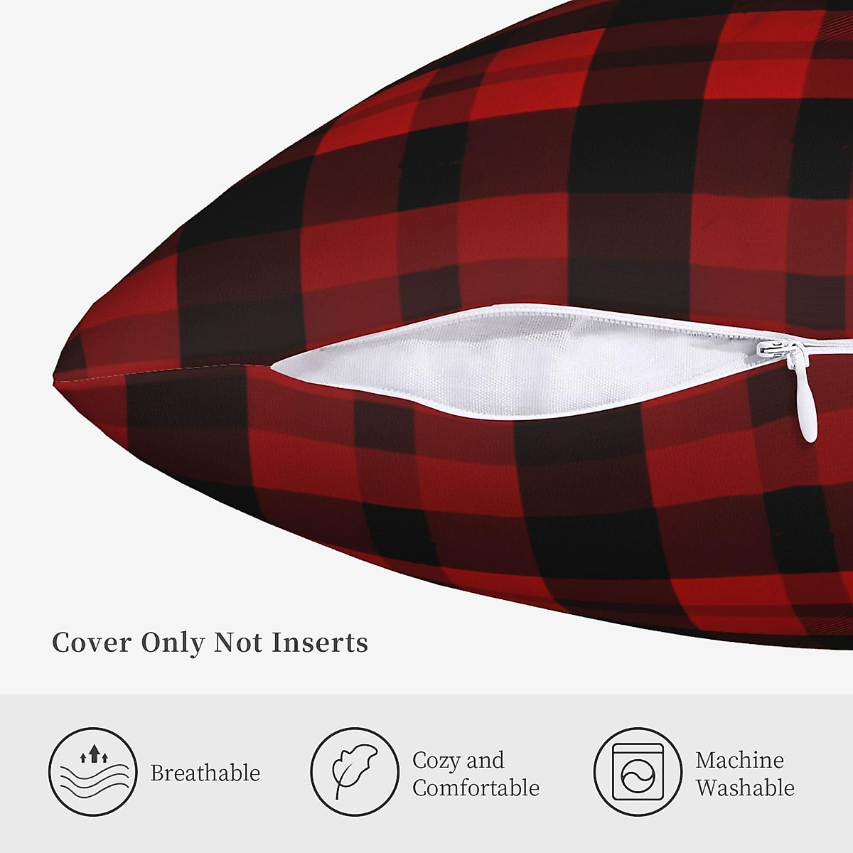 RLDOBOFE Decorative Throw Pillow Covers 24"x24" Double Sided Pillow Covers for Sofa Plaid Red and Black Couch Throw Pillow Cases Soft Plush Cushion Case Square Cushion Cover for Living Room