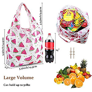 6 Pieces Reusable Grocery Bag with Storage Pouch, Washable Foldable Lightweight Durable Waterproof Shopping Bag Tote Grocery Bag (Fresh Pattern)