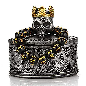 Aestivate Skeleton Head Black Skull Jewelry Box Holder Organizer with Crown Halloween Skeleton Decorations Home Skull Decor