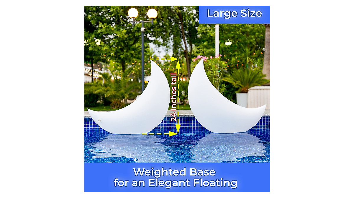 TIALLY Solar Floating Pool Lights - 24" Crescent Moon (2 Pack)