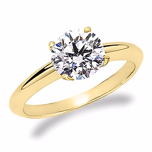 1/3 Carat Round Cut Diamond Solitaire Engagement Ring 18K Yellow Gold 4 Prong (J-K, I2, 0.3 c.t.w) Very Good Cut