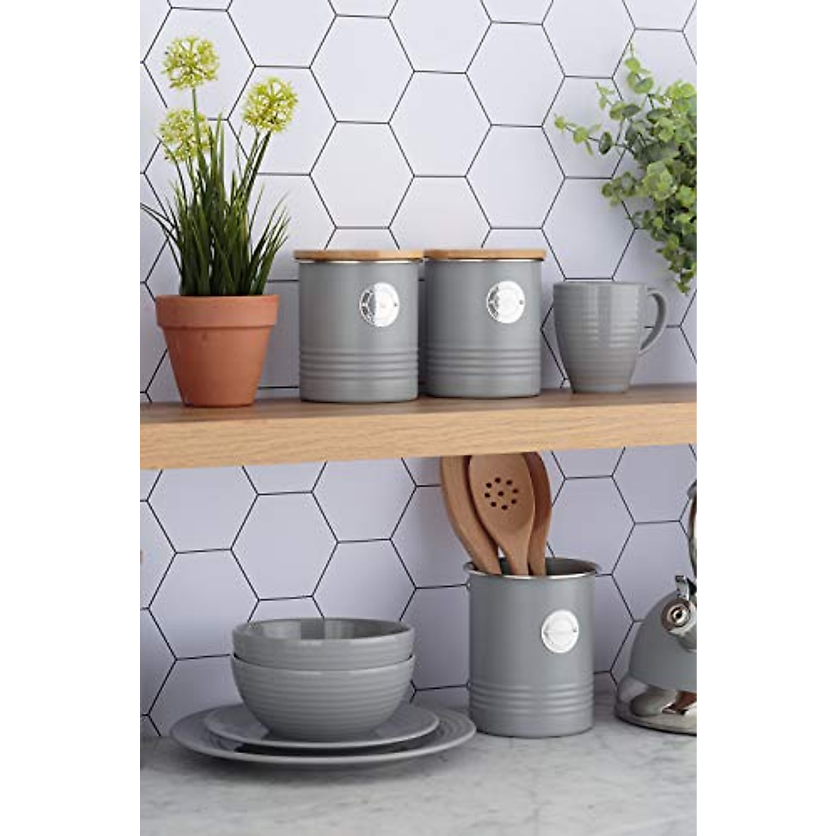 Typhoon Living Airtight Coffee Storage Canister with Bamboo Lid, Grey, 1 Litre