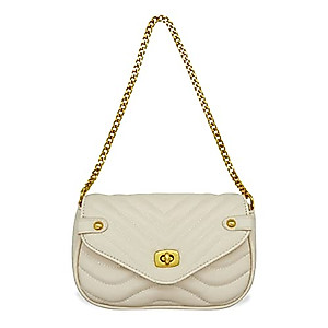 Small Crossbody Purses for Women Pu Leather Chain Quilted Handbag Designer Shoulder Bags Coin Cellphone Purse Set 2pcs (Beige)