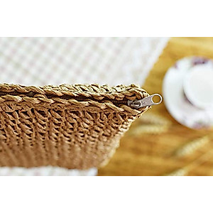 Vgift Beach Bags for Women, Large Straw Tote with Zipper for Summer, Khaki