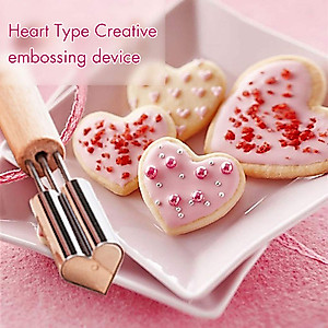 Goeielewe 3-Pack Vegetable and Fruit Cutter Shapes Set, Mini Pie, Stainless Steel Cookie Stamps Mold with Wood Handle, Cookie Cutter Decorative Food for Baking Crafts - Flower, Heart, Star