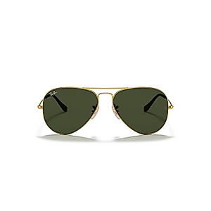Ray-Ban RB3025 Aviator Large Metal Non-Polarized Sunglasses For Men For Women Gold/Green + BUNDLE with Designer iWear Eyewear Kit