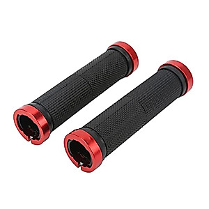 Mountain Bike Handle Bar Cover, Dustproof Bicycle Rubber Handle Bar Grips Aluminum Lock Loop Waterproof for Bike(red)