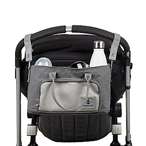 Humble-Bee Mini Charm Casual Style Expandable Stroller Organizer Purse - Built-in Cupholders Stroller Straps - Pebble Gray