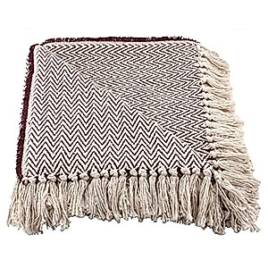 Farmhouse Throw Blanket for Couch 50x60 Inches Soft Vintage Reversible Chevron Throws with Long Tassels - Maroon Blanket for Home Decor