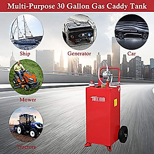 TUFFIOM 30 Gallon Gas Caddy With Wheels, Fuel Transfer Tank Gasoline Diesel Can Reversible Rotary Hand Siphon Pump, Fuel Storage Tank For Automobiles ATV Car Mowers Tractors Boat Motorcycle(Red)