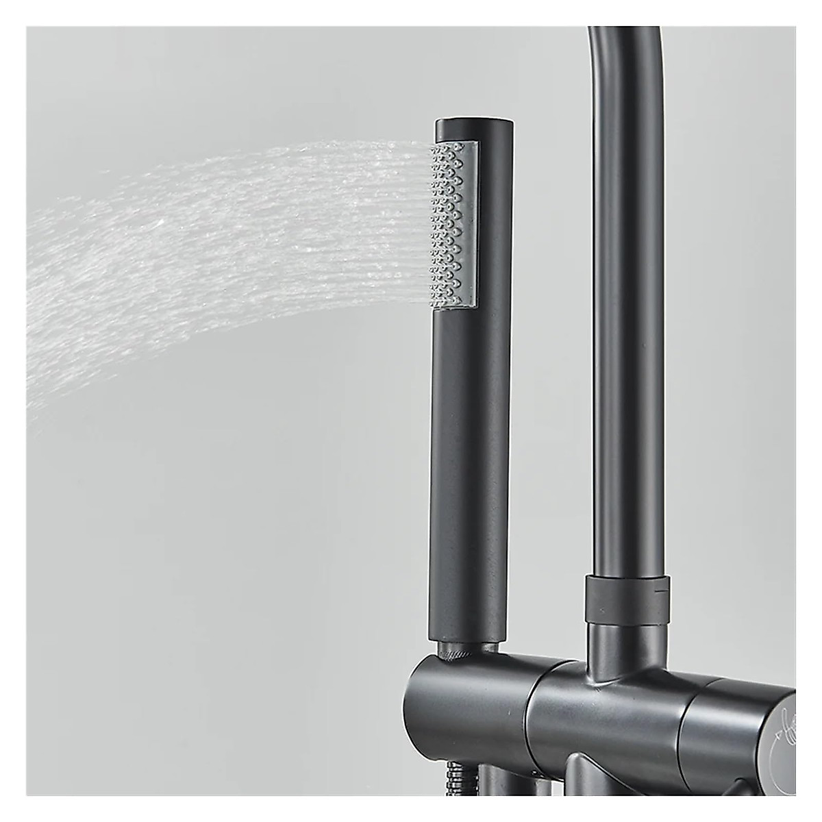 KXFXQTOT Bathtub shower set floor standing round with brass hand shower hot and cold faucet (Color : Polish gold B)