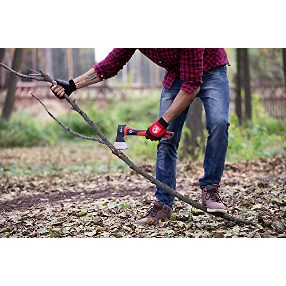 INTERTOOL 15” Hatchet Axe, 1.8 lbs, Small Camping Ax, Wood Cutting and Chopping, Shock Absorbing Fiberglass Anti-Slip Handle HT-0262