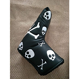 DNYAN Golf PU Leather Blade Putter Cover Skull Bones Headcover with Veclro Fastening for putters All Brands Taylormade Scotty Cameron Titleist Callaway Ping,Black