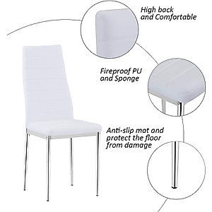 NIERN Glass Dining Table Set for 4, Modern 5-Piece Rectangular Kitchen Table Set with 4 upholstered high-Back Chairs for Kitchen Dining Room (White Table with White Chair)