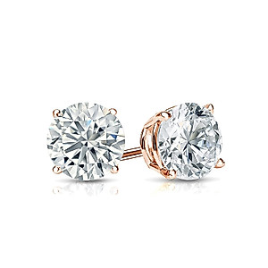 Diamond Wish - 3/4 Carat Lab Grown Diamond Round Stud Earrings for Women in 14k Rose Gold (E-F, VS1-VS2, 0.75 cttw) 4-Prong Setting Screw Back Studs