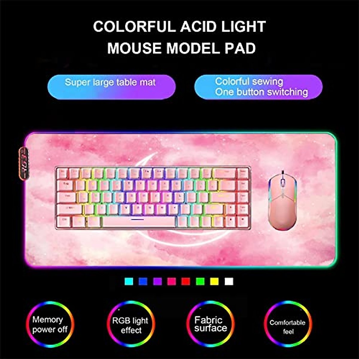 Mouse Pads LED RGB Large Pink Cloud Mousepads XXL Desk Gaming Mouse Mat Smooth Surface Computer Mat Overlock Edge Keyboard Pad 30X80Cm/L