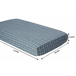 Bacati Crib Fitted Sheet, Blue Plaids Yarn Dyed (Pack of 2)