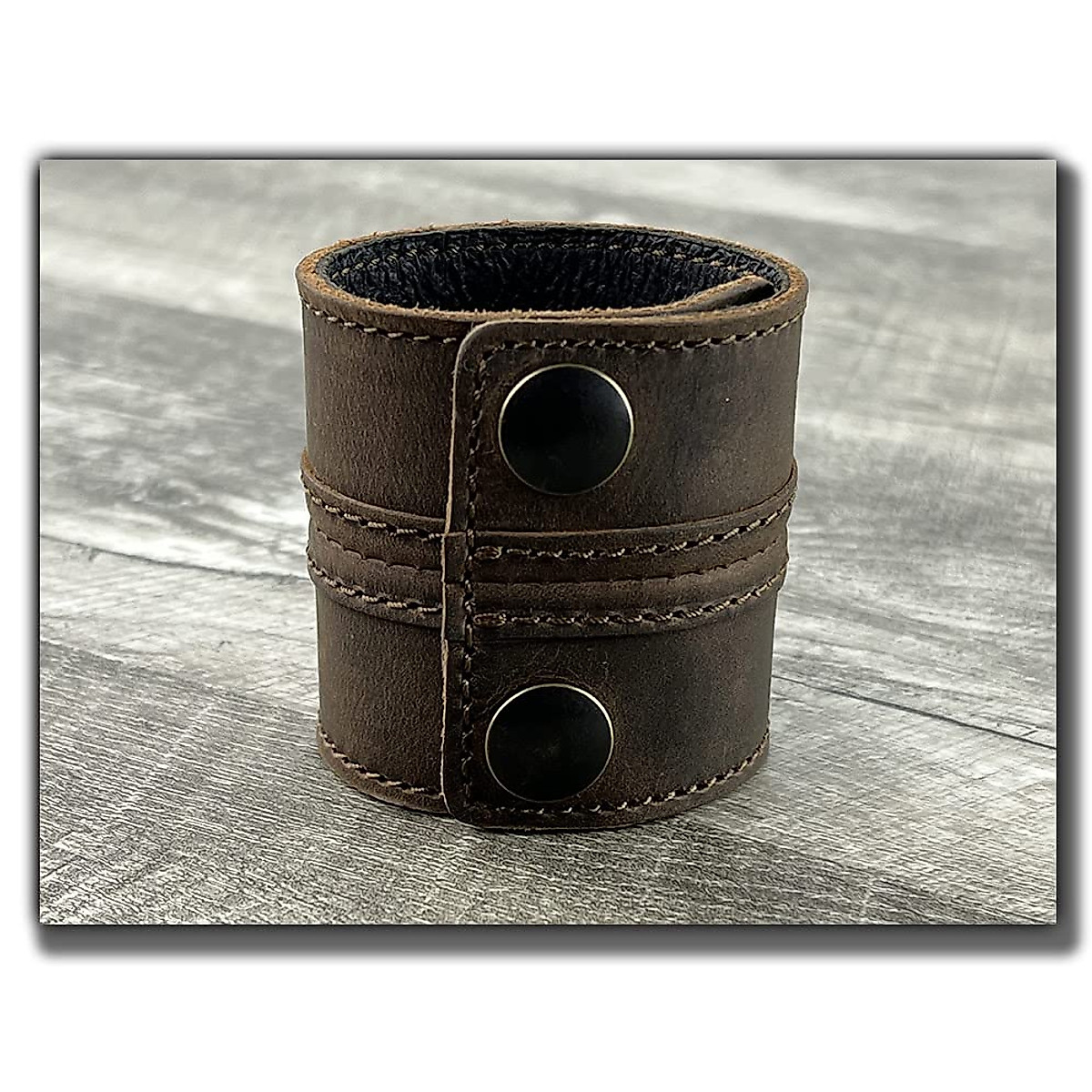 Anthology Gear Stylish Leather Cuff Bracelet Full Grain Wide Wristband For Men and Women (Unisex) Adjustable to 6" or 7 1/4" (Whiskey Brown, Small/Medium)