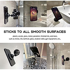 Quyee Magnet Mirror/Shower Phone Holder, Suction Cup Phone Wall Mount for iPhone 14 13 12 11 Pro Max Mini XS XR/Magsafe Case/Magsafe Ring, Gifts for Men Women Kids