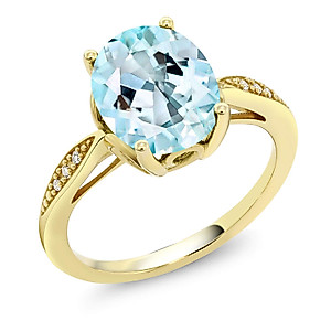 Gem Stone King 14K Yellow Gold 10X8MM Oval Gemstone Birthstone and White Diamond Engagement Ring | Wedding Anniversary Promise Gold Ring For Women | Size 5,6,7,8,9