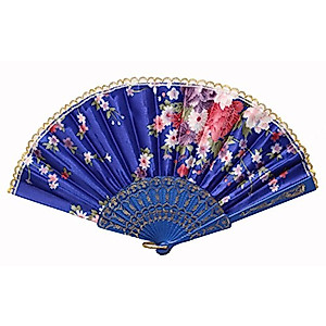 REINDEAR Multi-Pattern Decoration Fabric Flower Print Foldable Silk Lace Trim Hand Fan (3 Pcs, Silk)