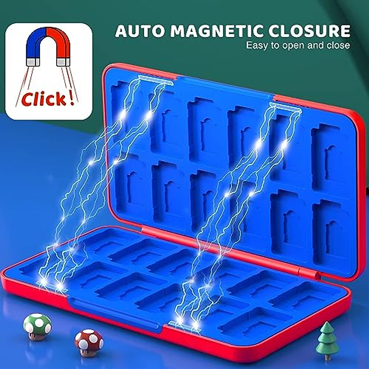 CYKOARMOR Switch Game Case Holder for Nintendo Switch/OLED/Lite Game Card, Switch Game Holder with 24 Game Slots & 24 Micro SD Card Slots, Switch Game Card Case Compact Switch Cartridge Case Red Blue