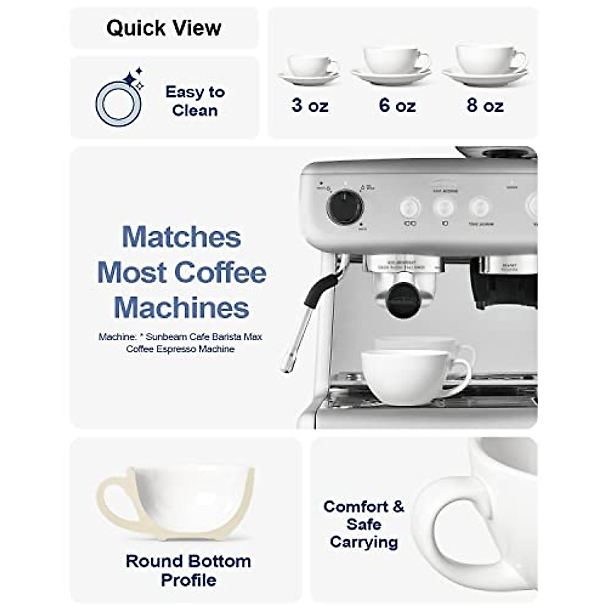 LE TAUCI 3 oz Espresso Cups with Saucers，Set of 4，Demitasse Coffee Cup for Shot, Lungo, Ristretto - White