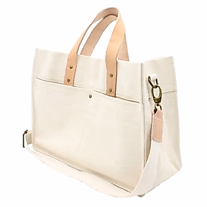 Tocco Goods Natural Canvas Tote Bag Genuine Leather Handles with Crossbody Strap Multiple Pockets Natural Light Tan