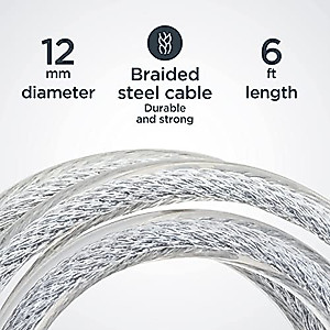 Schwinn Bike Key Lock in Braided Steel Cable, 2 Keys Included, 6 feet x 12mm Anti Theft Bicycle Lock, Security Level 3