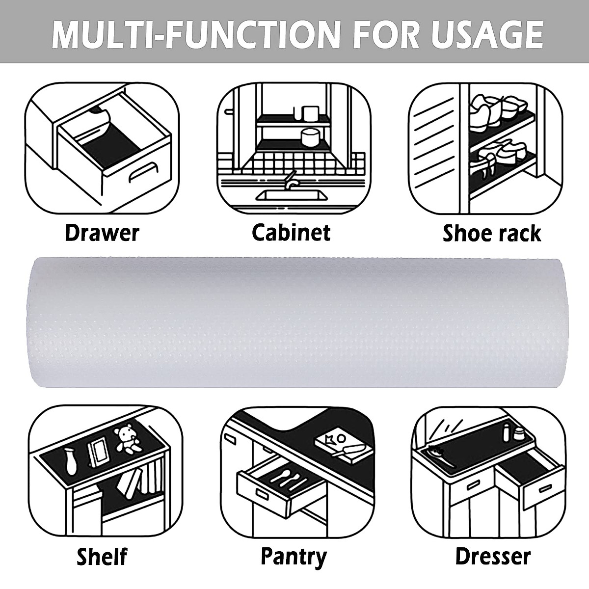 Shelf Liner, Raydior Drawer Liner Non-Slip Washable, 12in×20Ft Cabinet Liner Non-Adhesive Shelf Liners for Kitchen Cabinets, Wire Shelves, Refrigerator Liners Come with 6pcs Drawer Divider (Clear)