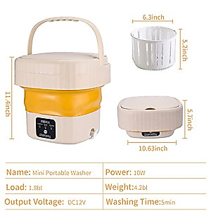Portable Washing Machine - 6L Foldable Mini Small Portable Washer Washing Machine with Drain Basket for Apartment, Laundry, Camping, RV, Travel, Underwear, Personal, Baby - (110V-200V) - Yellow