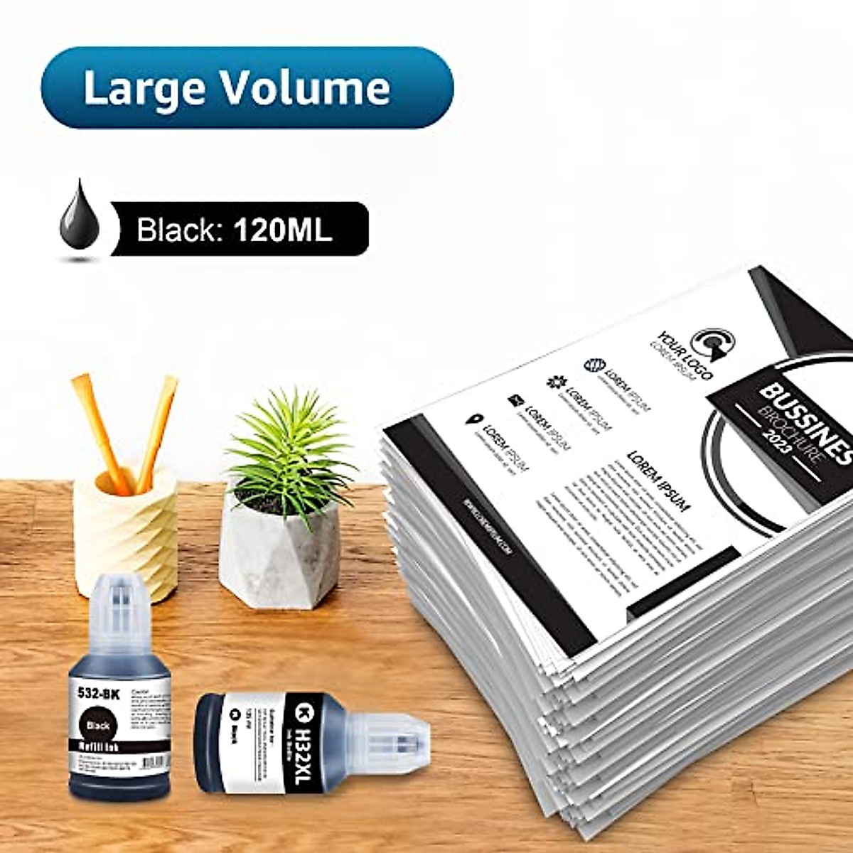 Finkbst Compatible Ink Bottle Replacement for 532 T532 EcoTank Ink Used for ET-M1100 ET-M1120 ET-M1170 ET-M2170 ET-M3170 ET-M3180 ET M1100 M1120 M1170 M2170 M3170 M3180(2 Black)